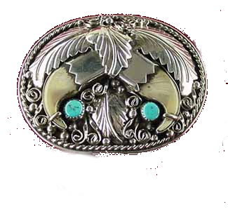 Elaborate Floral Belt Buckle with Turquoise - Ugly Otter Trading Post